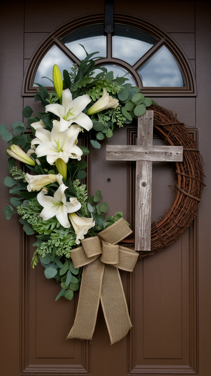 15 Stunning Easter Front Door Cross Wreath Ideas - porchdecorideas.com